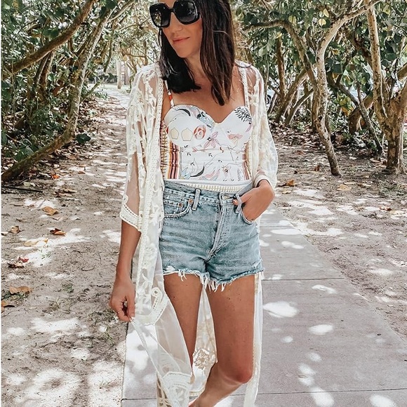 Sweaters | White Lace Kimono Mesh Florals Cardigan | Poshmark